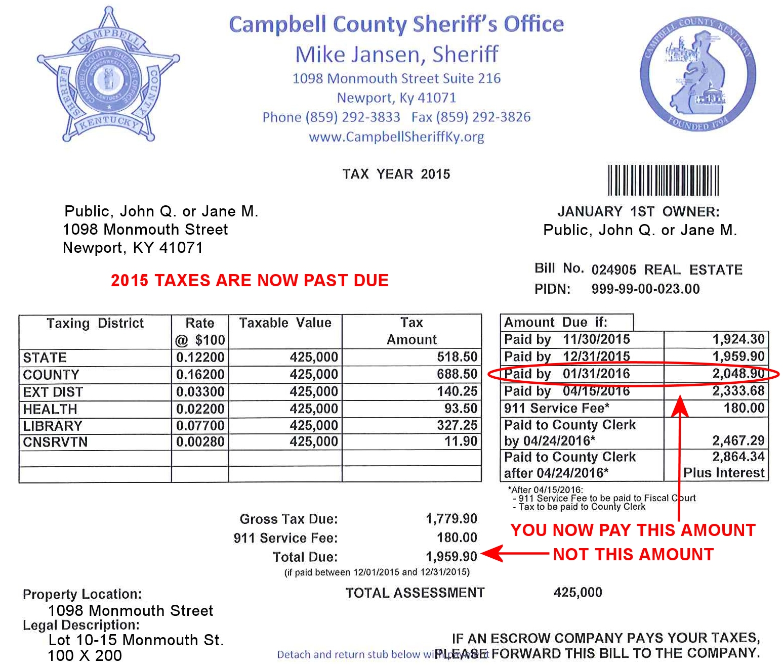 2015 Taxes Are Now Past Due Mike Jansen Campbell County Sheriff s 